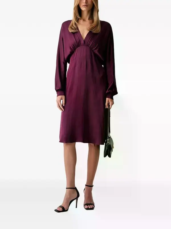 FRACOMINA V-neck Gathered Satin Midi Dress