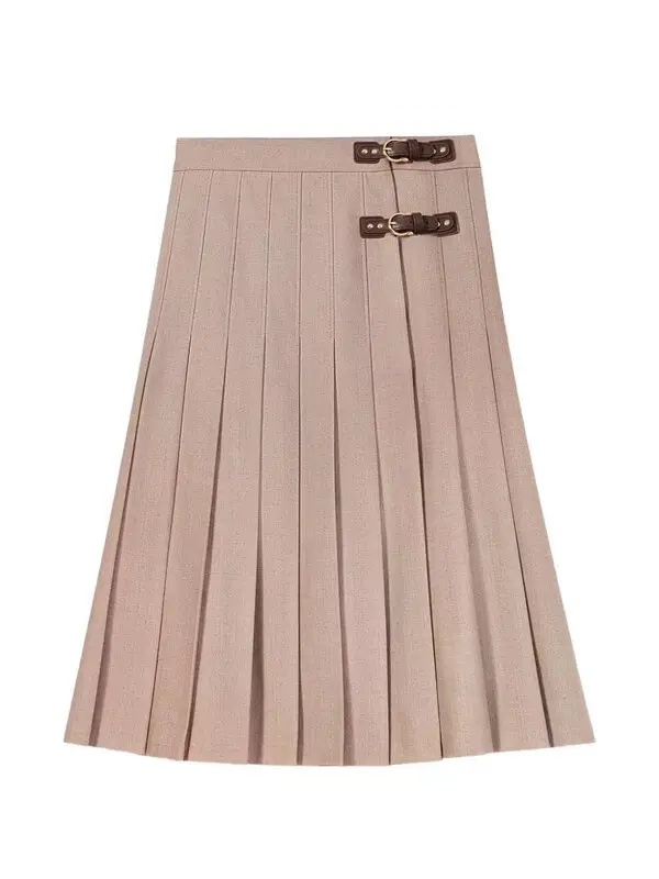 Maje Pleated Midi Skirt - Neutrals
