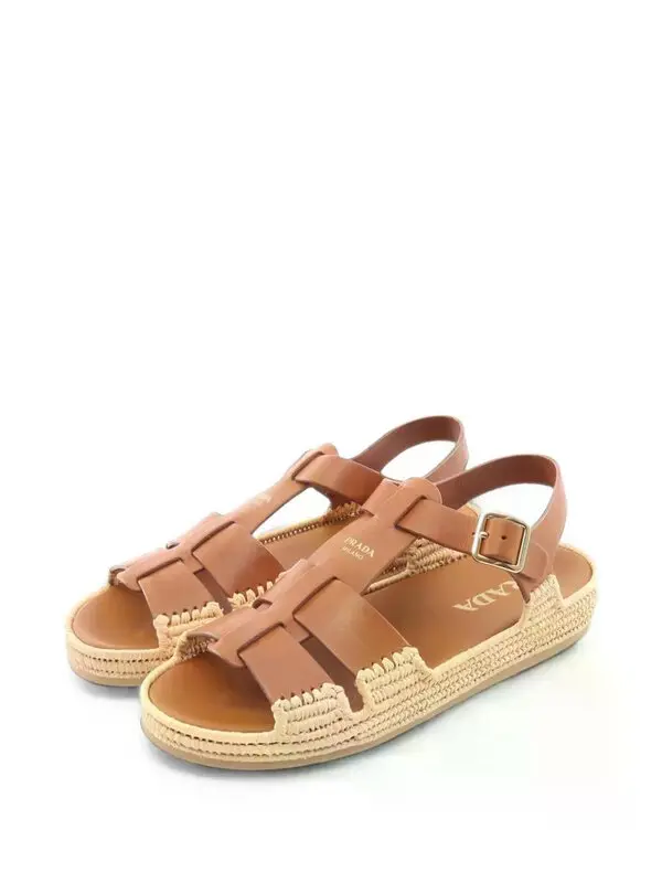 Prada 2010s Logo-detail Raffia Sandals - Brown