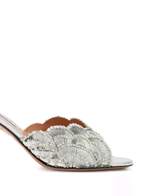 AQUAZZURA Crystal-embellished Scalloped Sandals - Silver