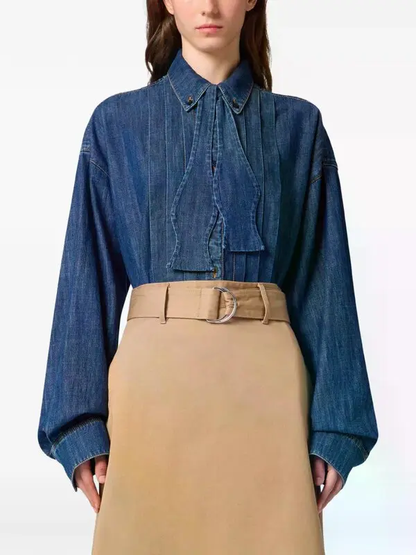MSGM Pleated Bow Detail Denim Shirt