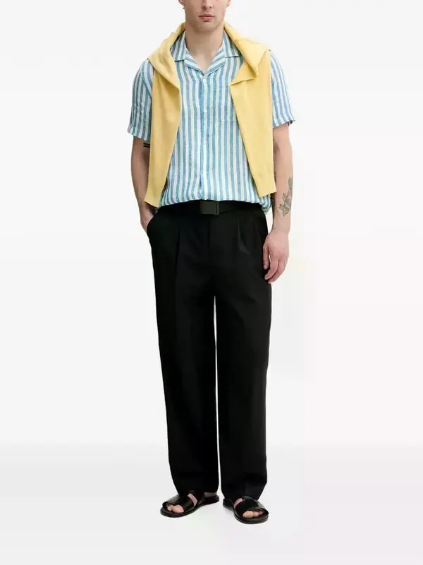 Michael Kors Striped Linen Camp Shirt - White