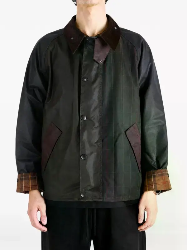 Barbour Tartan-panelled Waxed-cotton Jacket - Green