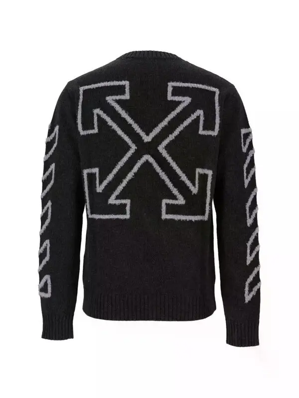 Off-White Diagonal Arrow Fuzzy Crewneck Sweater - Grey