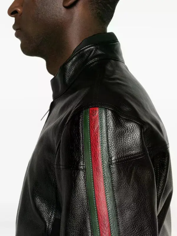Gucci Web-stripe Leather Jacket