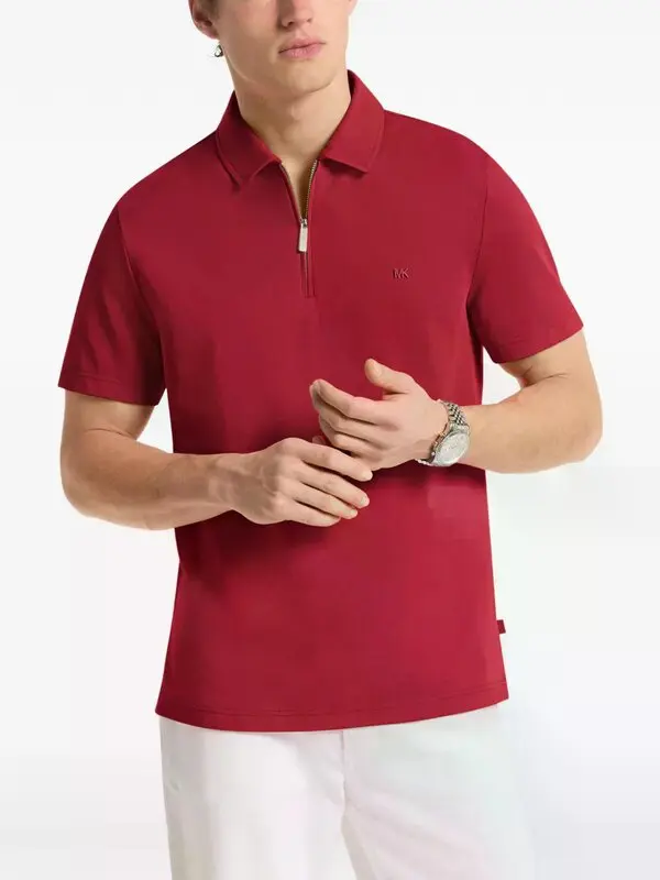 Michael Kors Cotton Blend Piqué Zip-up Polo Shirt - Red