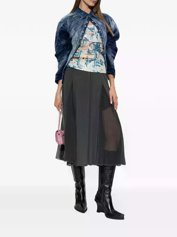DIESEL® Midi Skirt In Ribbed Jersey And Chiffon - Grey