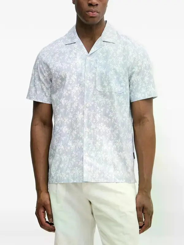 Michael Kors Short-sleeved Shirt In Stretch Cotton With Floral Print - Blue