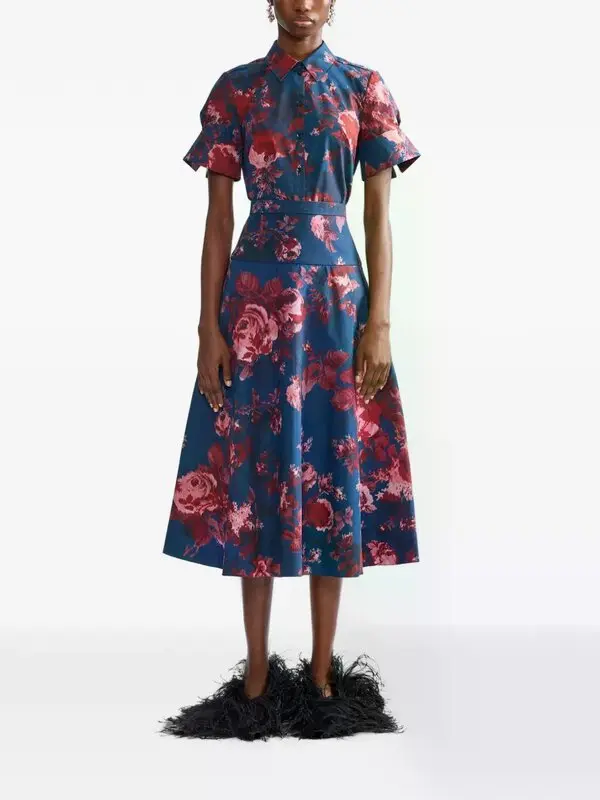 Erdem Floral-print Cotton-poplin Shirt - Blue