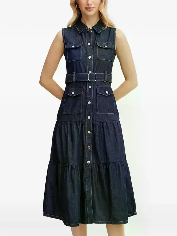 MORGAN Belted Tiered Denim Dress
