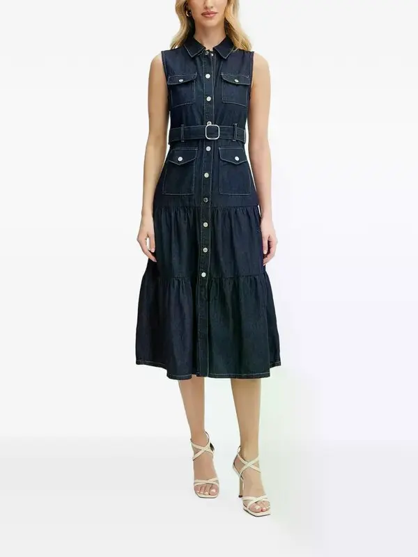 MORGAN Belted Tiered Denim Dress