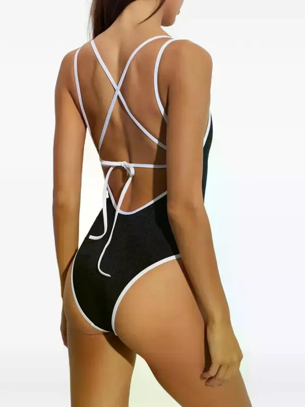 Balmain Monogram-pattern Cross-strap Swimsuit