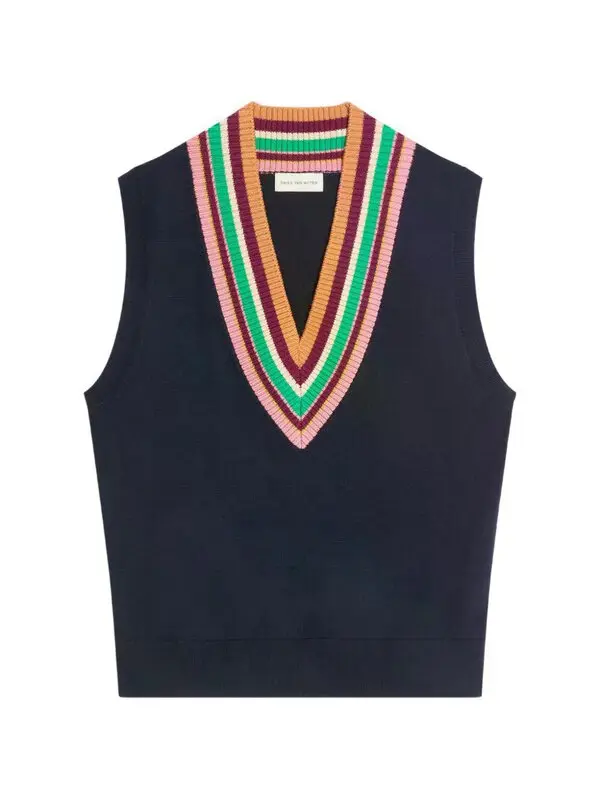 Dries Van Noten V-neck Wool Top - Blue