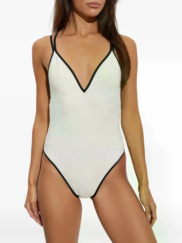 Balmain Monogram-patterned V-neck Swimsuit