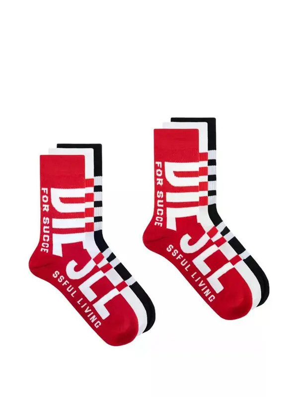 DIESEL® Three-pack Of Maxi Logo Socks - Red