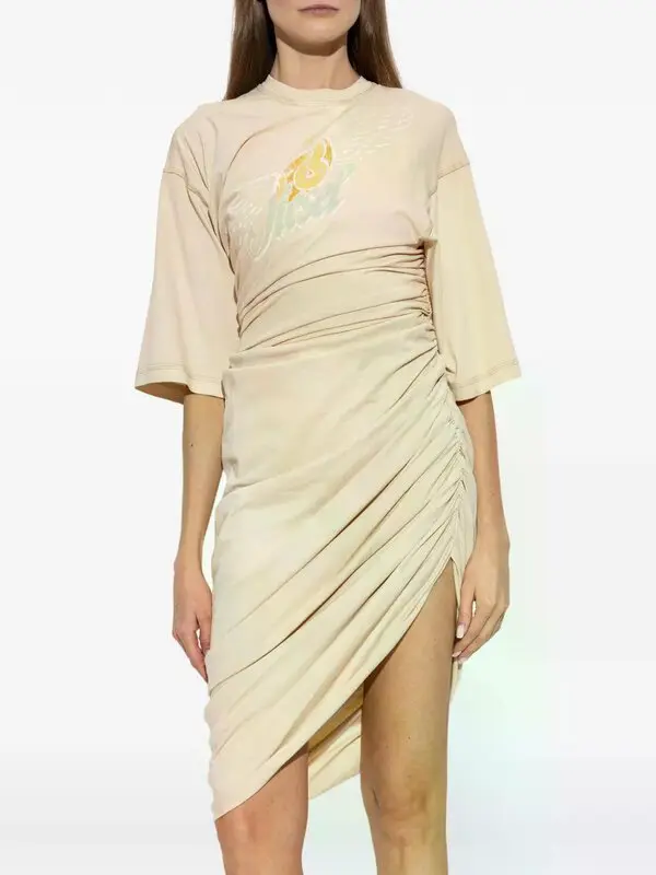 DIESEL® D-virta Ruched Logo-print Dress - Neutrals