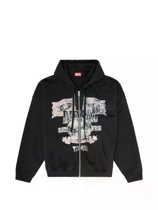 DIESEL® Cotton Graphic Print Full Zip Hoodie