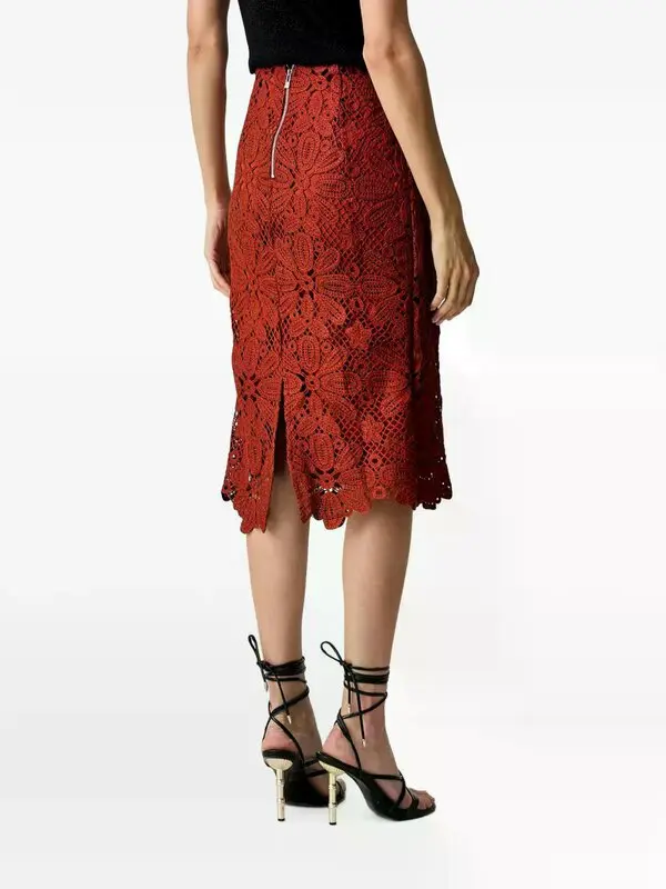 MORGAN Floral-lace Pencil Midi Skirt - Red