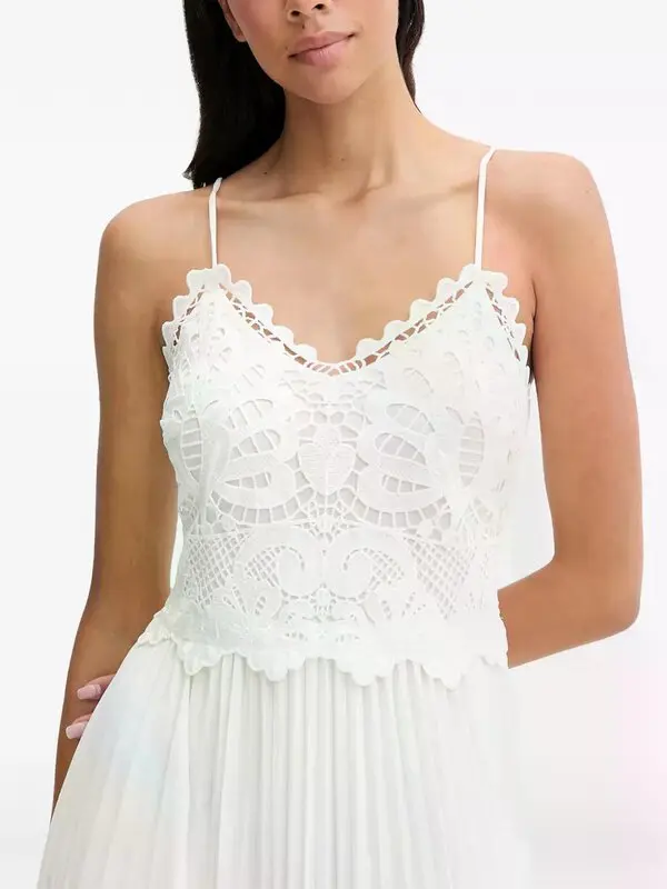 MORGAN Guipure Lace Pleated Midi Dress