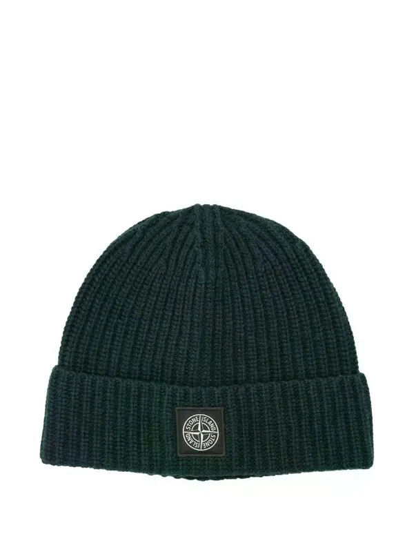 Stone Island Logo Patch Beanie Hat - Green