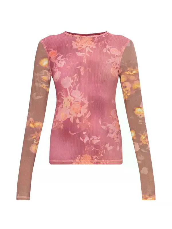 DIESEL® Top In Floral-print Ribbed Jersey - Pink