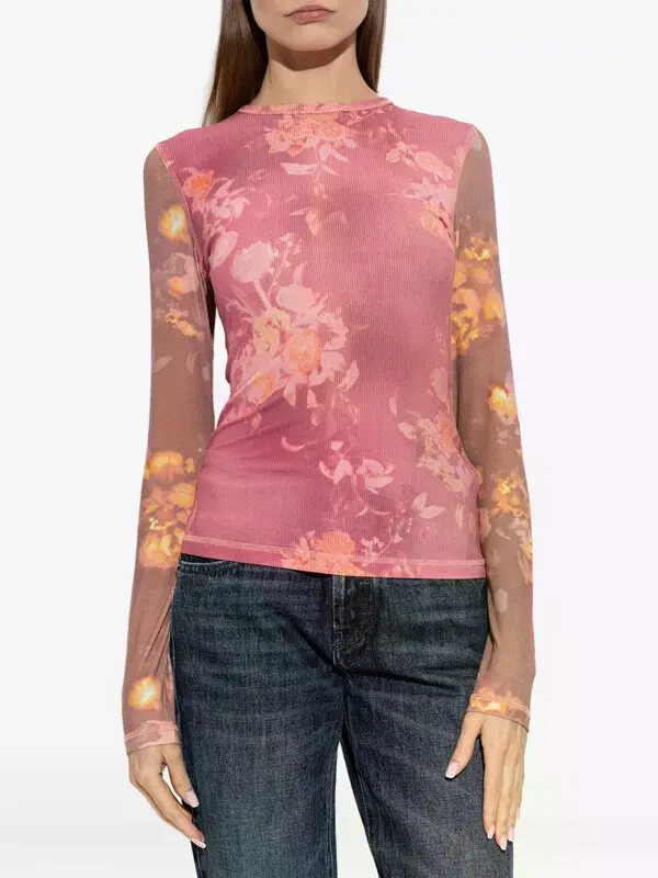 DIESEL® Top In Floral-print Ribbed Jersey