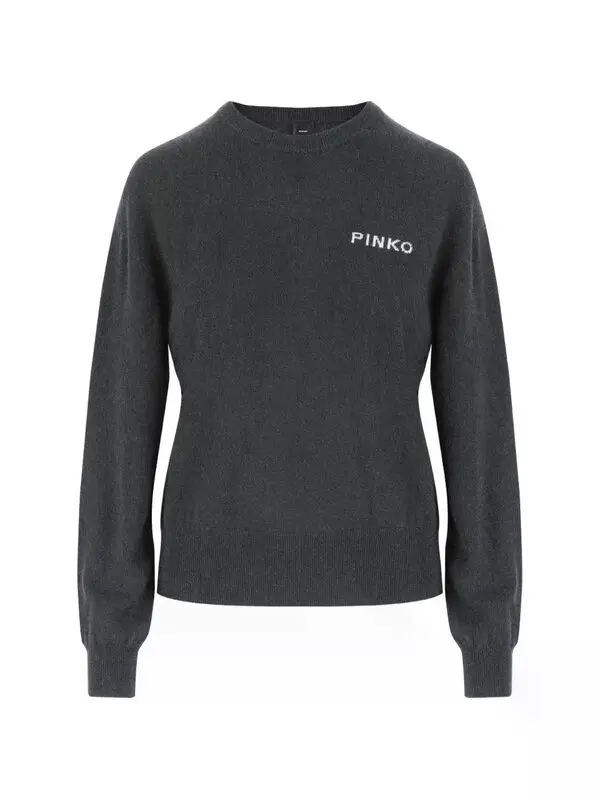 Pinko Logo-embroidered Intarsia-knit Sweater - Grey