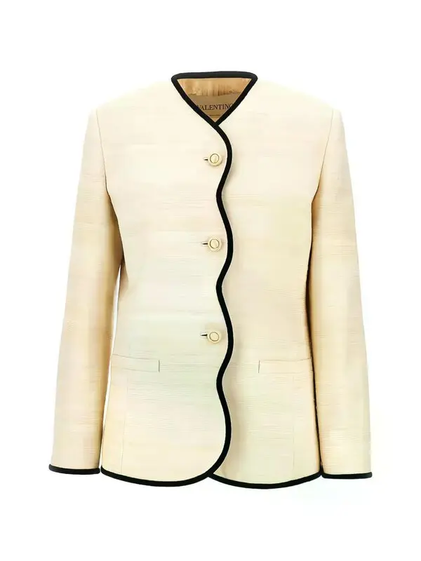 Valentino Garavani Jacket In Silk Linen Canvas - Neutrals