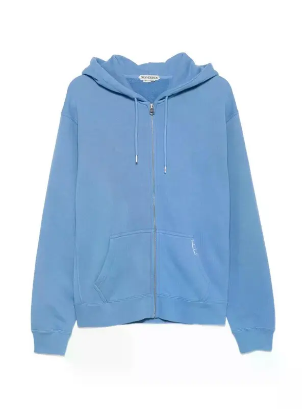 JW Anderson Logo Embroidered Zip-up Hoodie - Blue