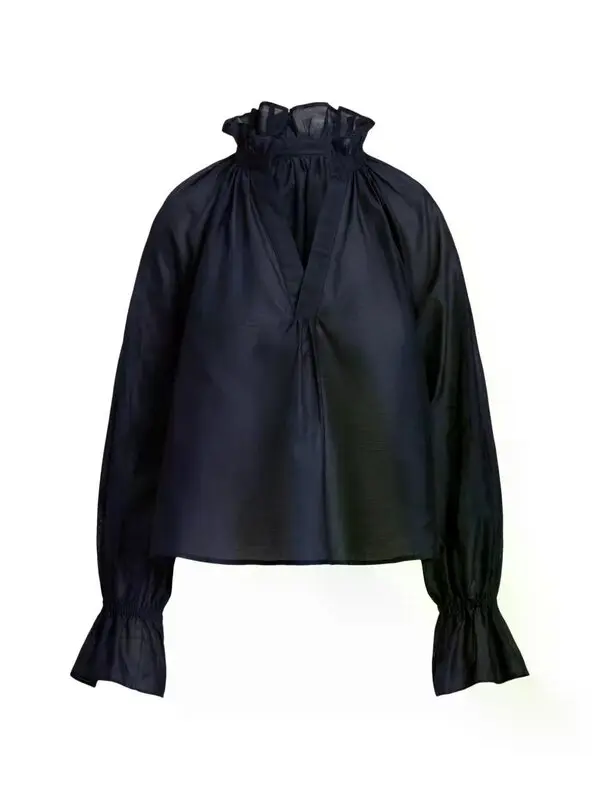 Polo Ralph Lauren Ruffled-collar Long-sleeve Blouse - Blue