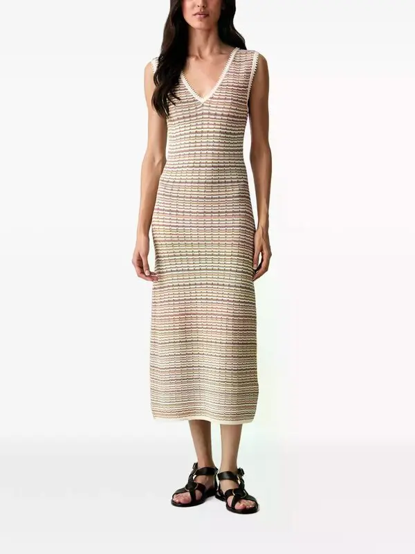 MORGAN Striped V-neck Midi Dress - Neutrals