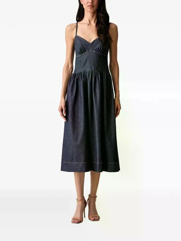 MORGAN Smocked-back Flared Midi Dress - Blue