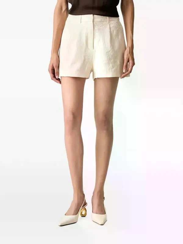 MORGAN Palm-embroidered Pleated Shorts - Neutrals