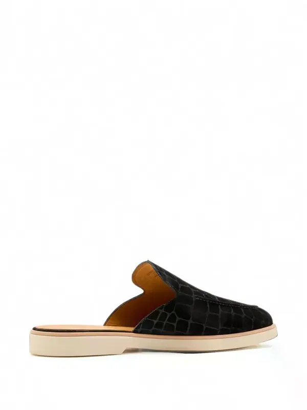 Magnanni Croc-effect Suede Mules - Black