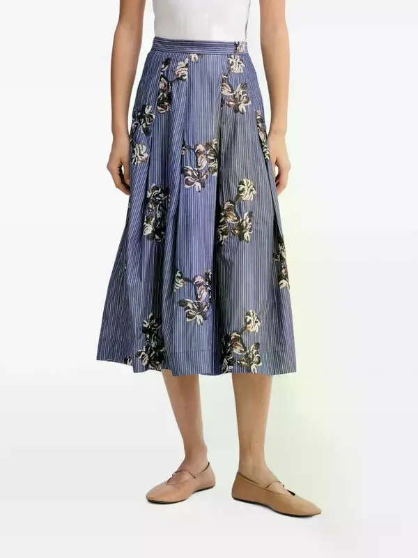 Munthe Nukkia Sequin-embellished Striped Midi Skirt - Blue
