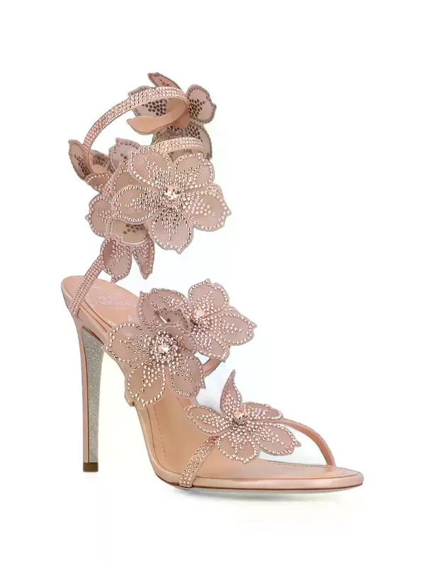 Rene Caovilla Embellished Floral Stiletto Sandals - Neutrals