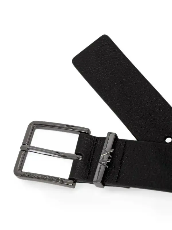 Armani Exchange Logo-plaque Pebbled-effect Belt - Black