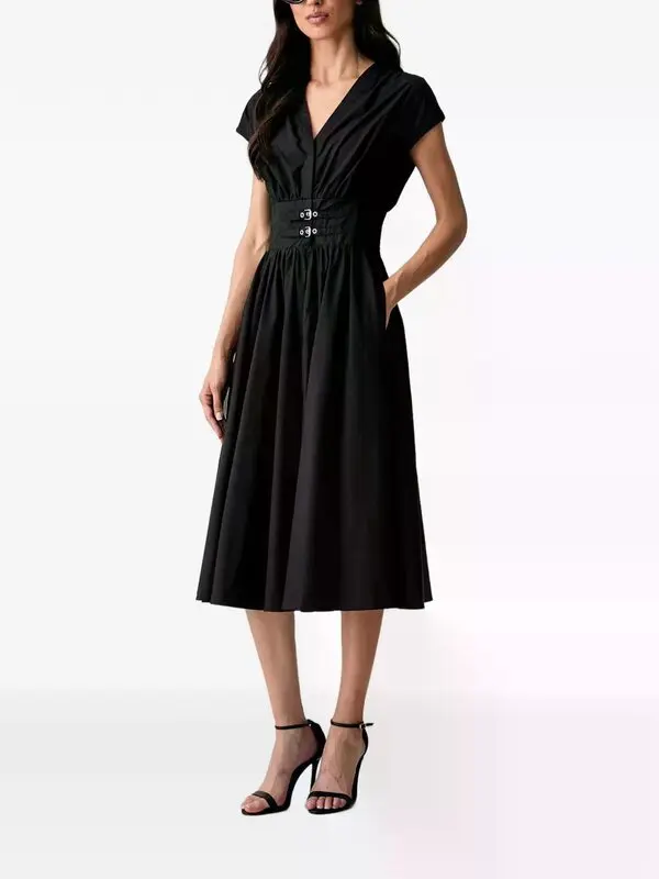 MORGAN Buckle-detail Flared Midi Dress - Black