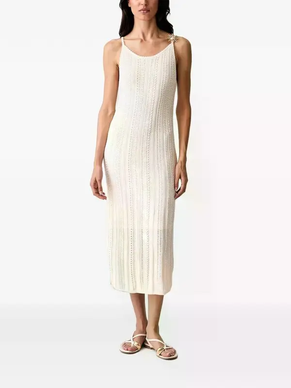 MORGAN Sun-detail Pointelle-knit Midi Dress - Neutrals