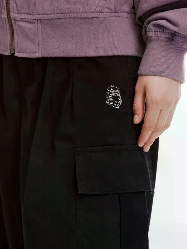 FINGERCROXX Wide Leg Cargo Pants With Embroidered Logo Detail