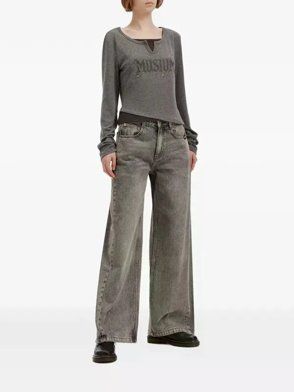 MUSIUM DIV. Logo-print Asymmetric-hem T-shirt - Grey