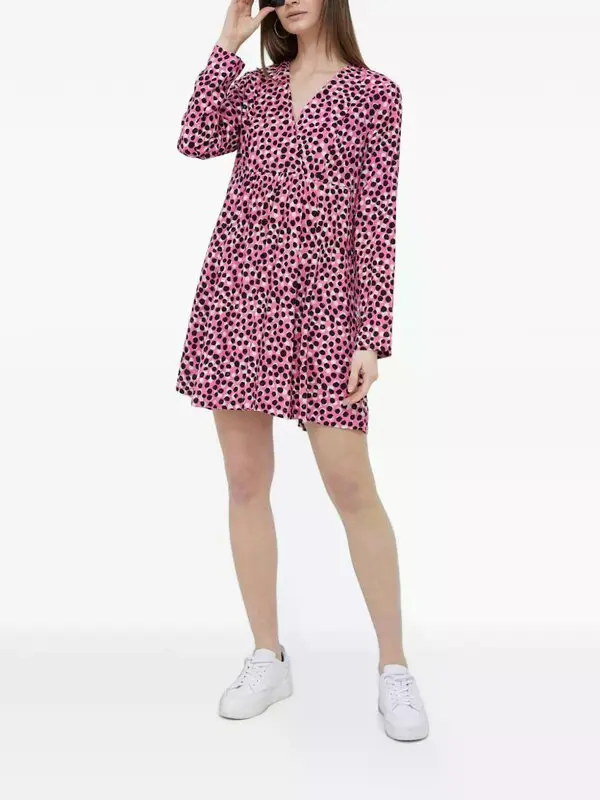 BENETTON V-neck Mini Dress With Polka Dot Pattern