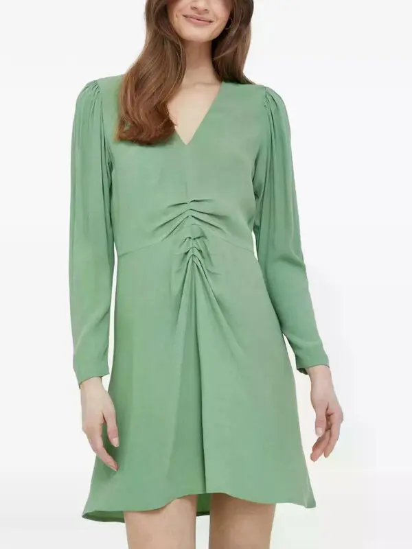 BENETTON Long-sleeved Gathered Mini Dress - Green