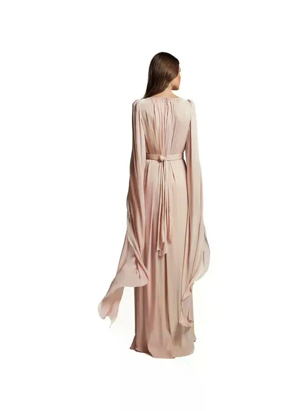 CRISTALLINI Studio Pleated Cape-sleeve Maxi Dress - Neutrals