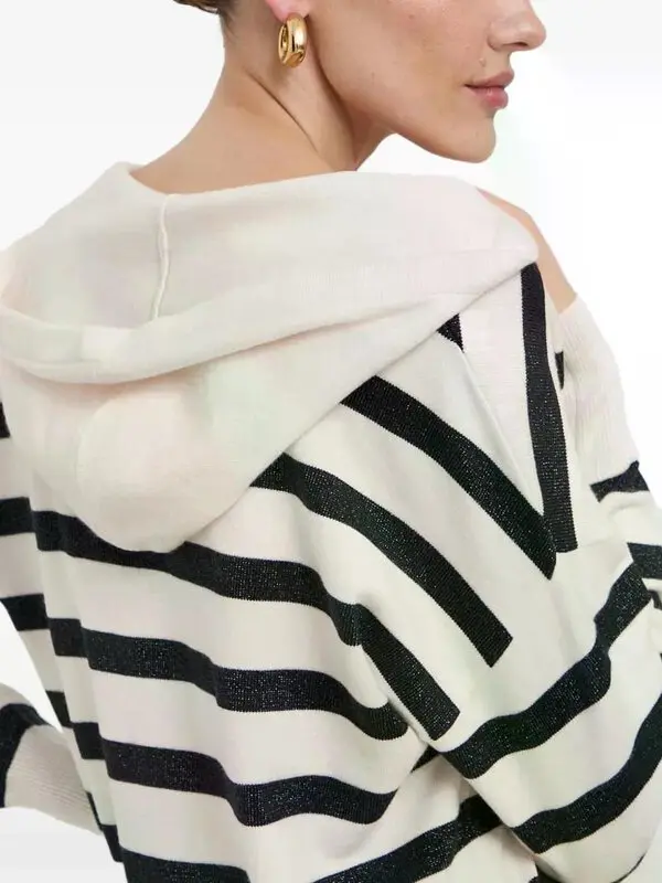 MORGAN Striped V-neck Hoodie - White