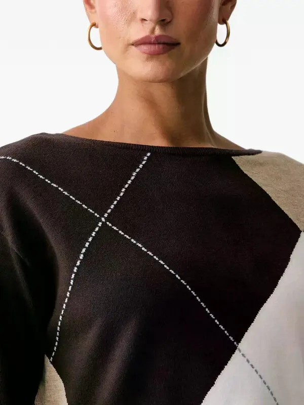 Joseph Ribkoff Argyle Boat-neck Sweater