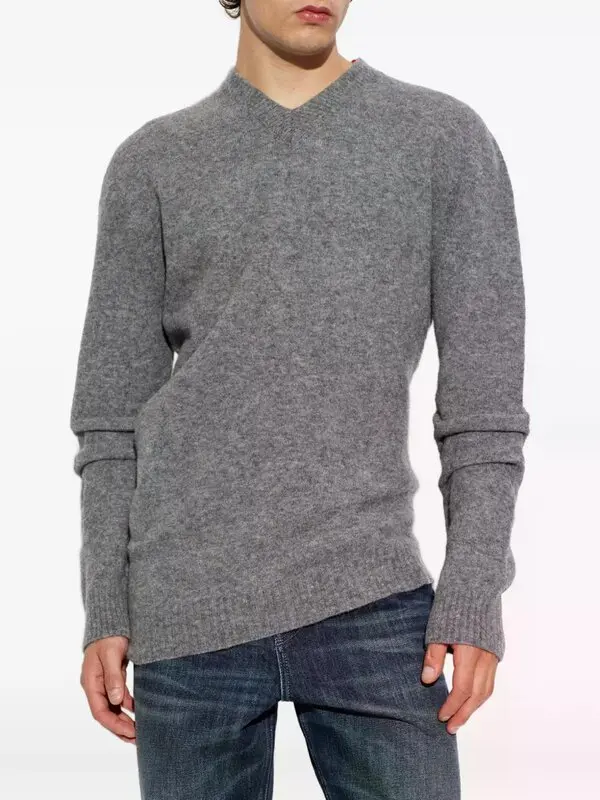 DIESEL® V-neck Jumper In Wrinkled Boiled Knit