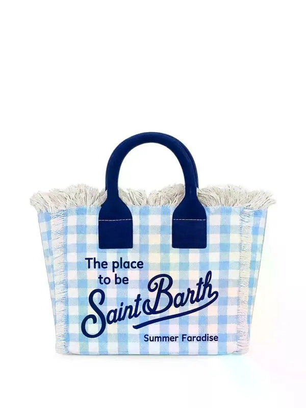 MC2 SAINT BARTH Gingham Fringed Tote Mini Bag - Blue