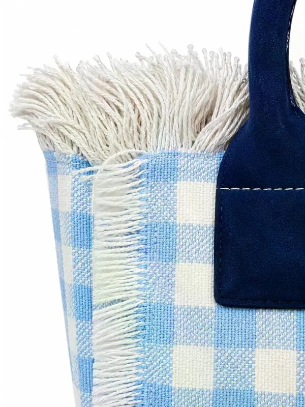 MC2 SAINT BARTH Gingham Fringed Tote Mini Bag