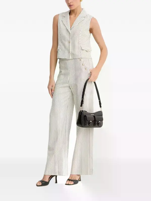 MORGAN Stripe Print Button Detail Wide Leg Trousers